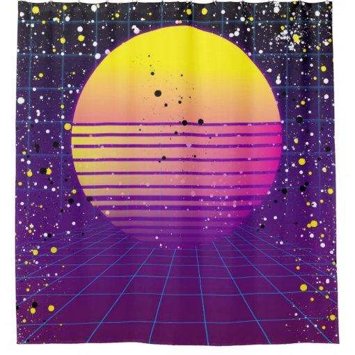 Retro 80's Purple Yellow Sun Shower Curtain | Zazzle