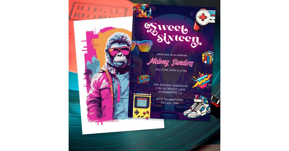 Retro 80's Sweet 16 Birthday Party Invitation | Zazzle