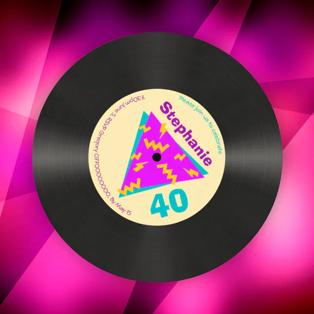 Retro 80s Themed 40th Birthday Party Faux Record Invitation | Zazzle