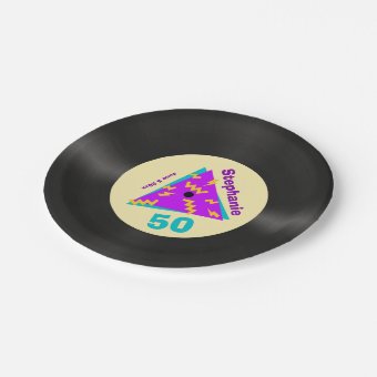 Retro 80s Themed 50th Birthday Party Faux Record Paper Plates | Zazzle