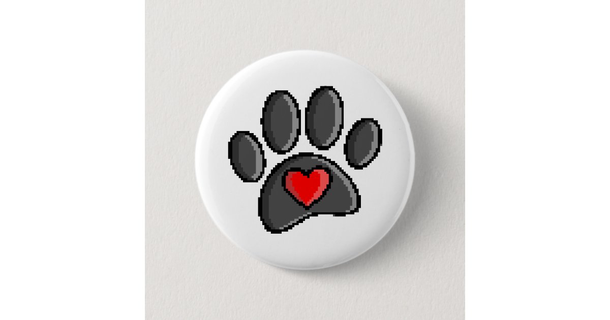 Retro 80s Video Game 8 Bit Pixel Art Dog Paw Button | Zazzle
