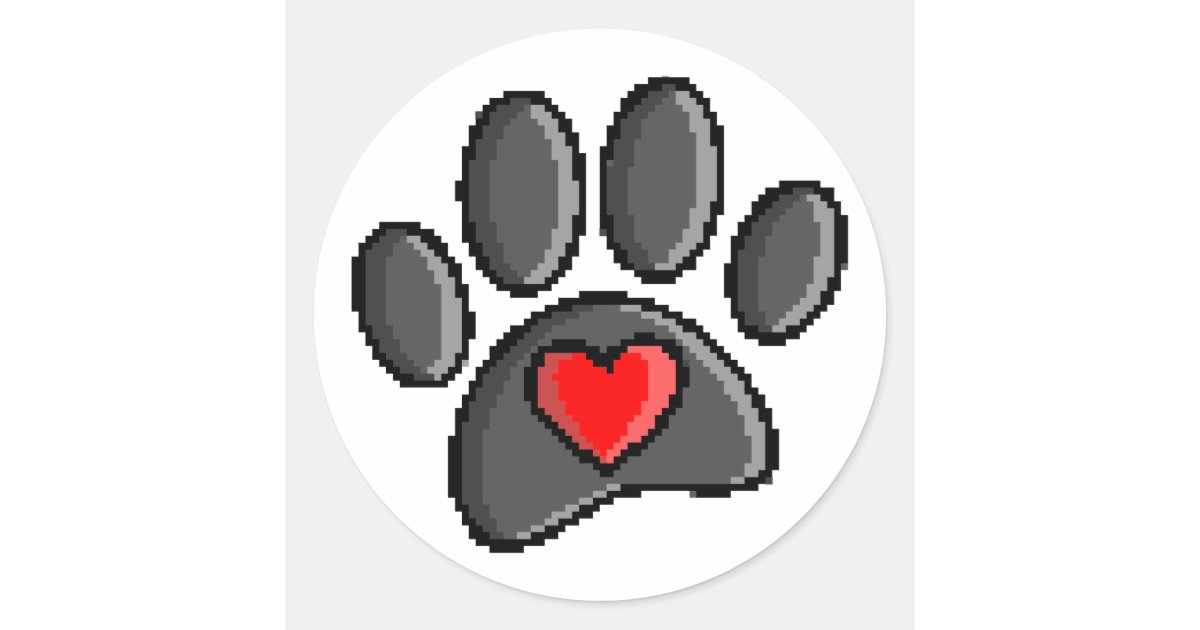 Retro 80s Video Game 8 Bit Pixel Art Dog Paw Classic Round Sticker | Zazzle