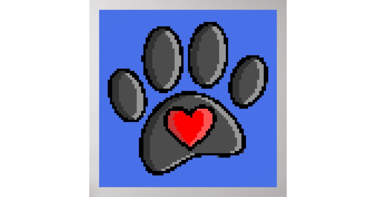 Retro 80s Video Game 8 Bit Pixel Art Dog Paw Print | Zazzle