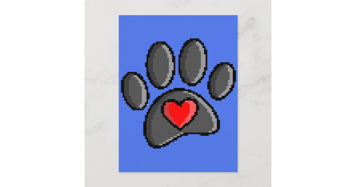 Retro 80s Video Game 8 Bit Pixel Art Dog Paw Print Postcard | Zazzle