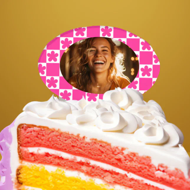 Retro 90s Hot Pink Photo Cake Topper | Zazzle