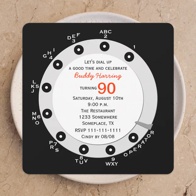 Retro 90th Birthday Party Invitation Rotary Dial | Zazzle