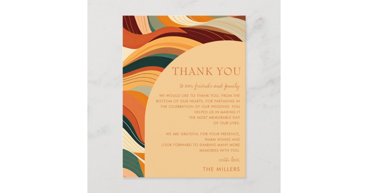 Retro Abstract Arch Earthy Terracotta Thank You Postcard | Zazzle