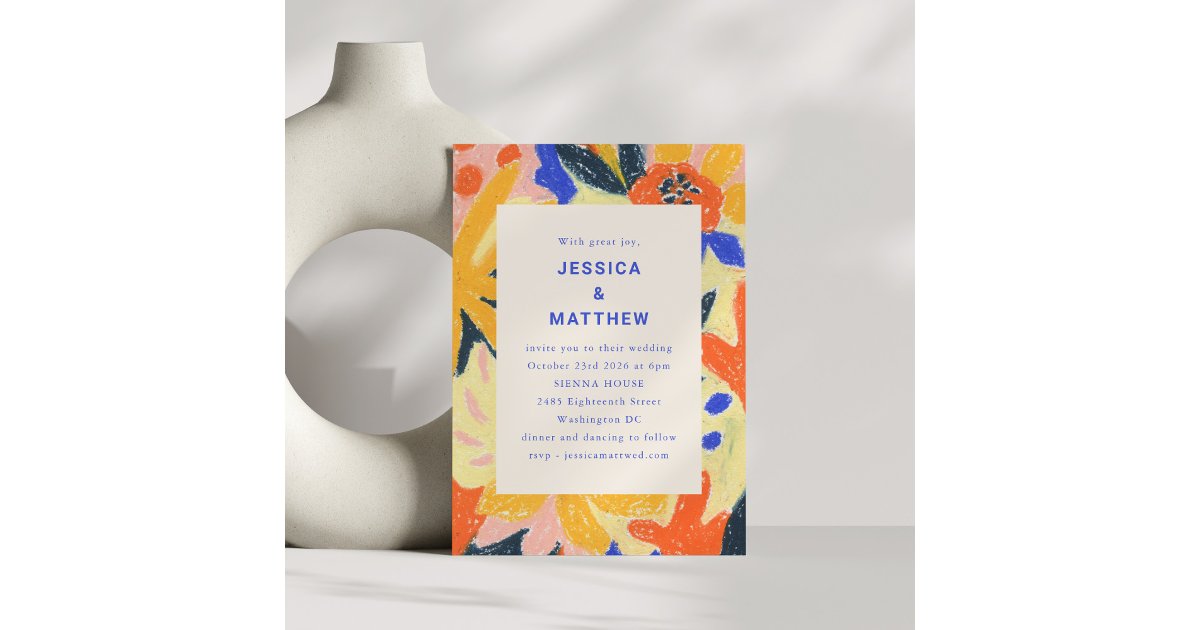 Retro Abstract Botanical Fun Wedding All In One Invitation | Zazzle