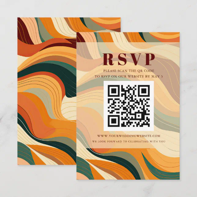 Retro Abstract Earthy Terracotta Orange QR CODE RSVP Card | Zazzle