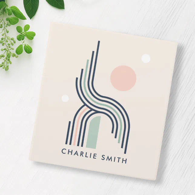 Retro abstract geometric art lines arches circles 3 ring binder | Zazzle