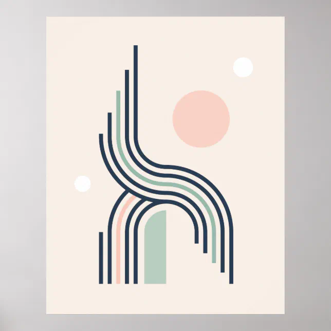 Retro abstract geometric art lines arches circles poster | Zazzle