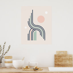 Retro abstract geometric art lines arches circles poster | Zazzle