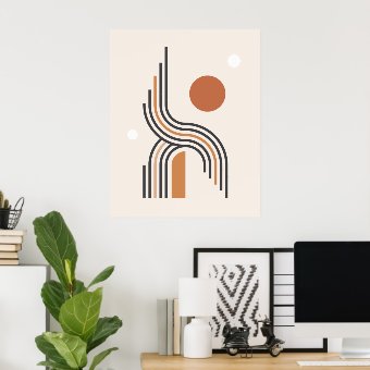 Retro abstract geometric art lines arches circles poster | Zazzle