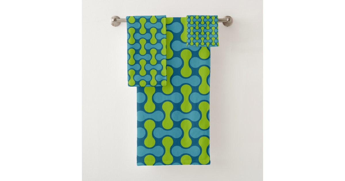 Retro Abstract Geometric Pattern in Blue and Green Bath Towel Set | Zazzle