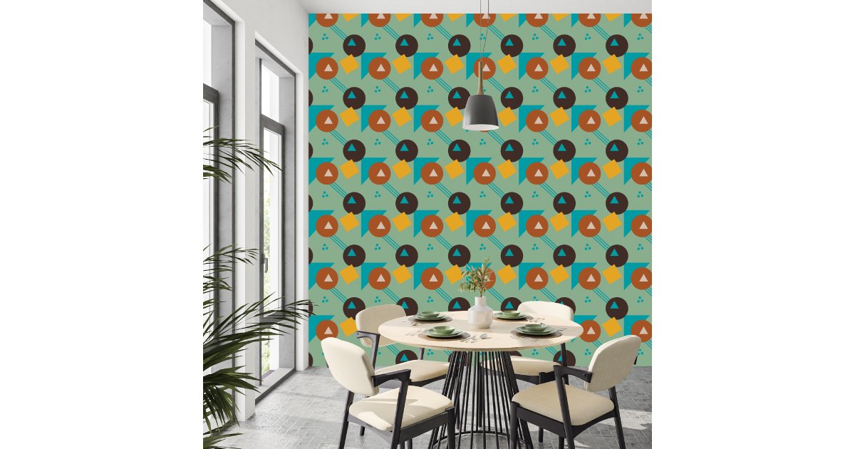 Retro Abstract Geometric Pattern Wallpaper | Zazzle Retro Abstract Geometric Pattern Wallpaper | Zazzle