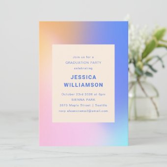 Retro Abstract Gradient Purple Pink Graduation Invitation | Zazzle