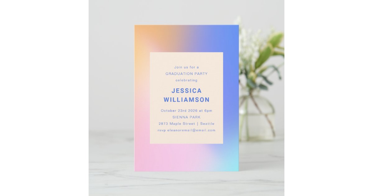 Retro Abstract Gradient Purple Pink Graduation Invitation | Zazzle