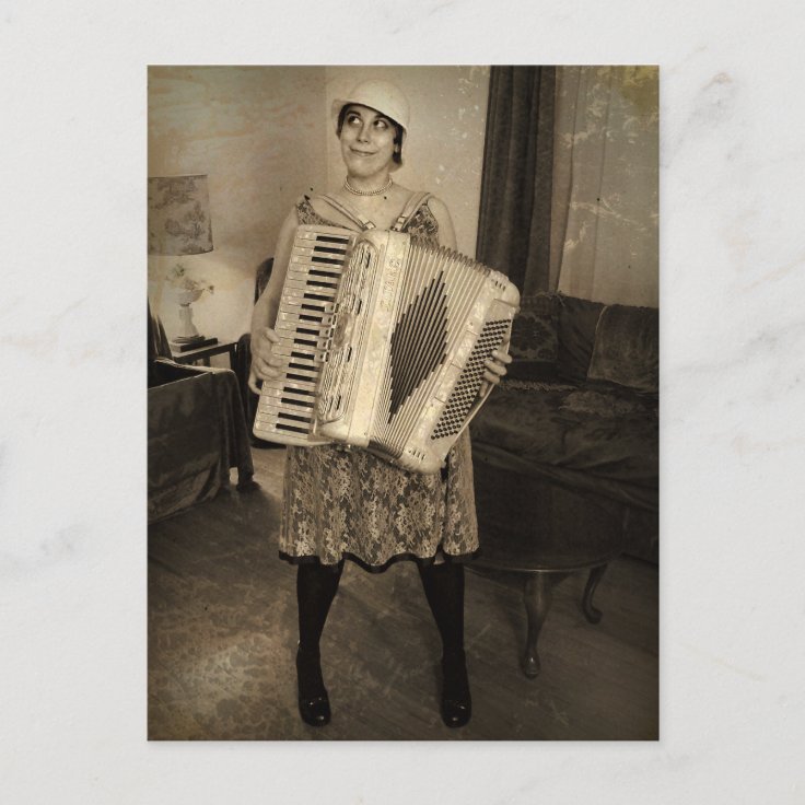 Retro Accordion Girl Postcard | Zazzle