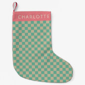 Retro Aesthetic Checkerboard Mint Personalized Small Christmas Stocking ...