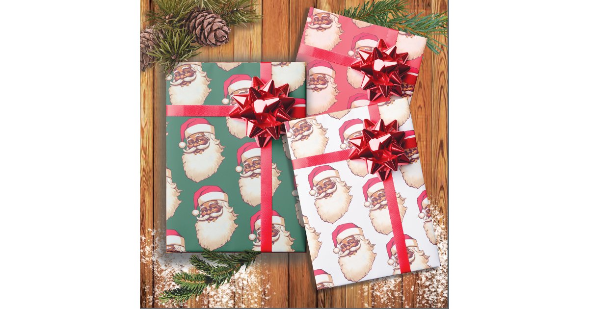 Retro African American Black Santa face Christmas Wrapping Paper Sheets ...