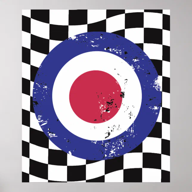 Retro aged mod target on check background poster | Zazzle