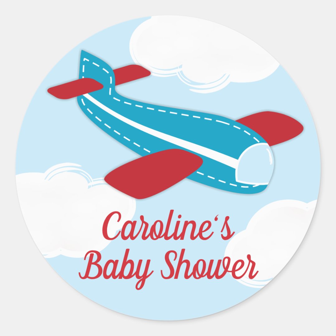 Retro Airplane Baby Shower Classic Round Sticker | Zazzle