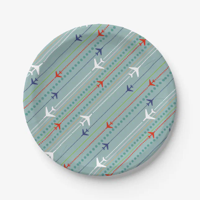 Retro Airplane Pattern Paper Plates | Zazzle
