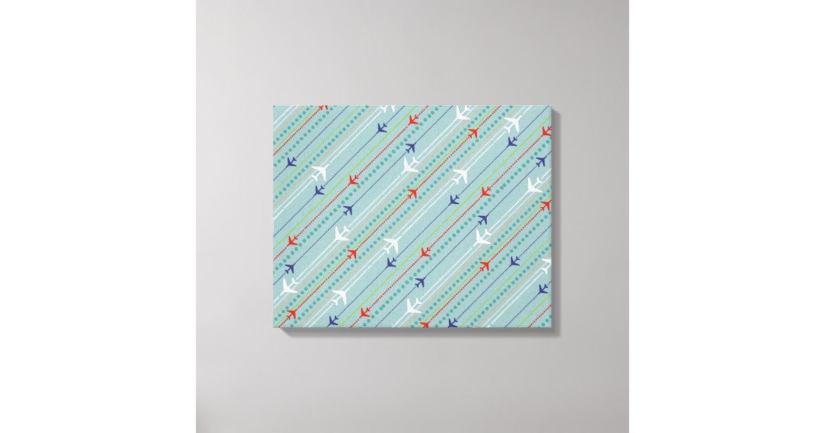 Retro Airplane Pattern Stretched Canvas Print | Zazzle
