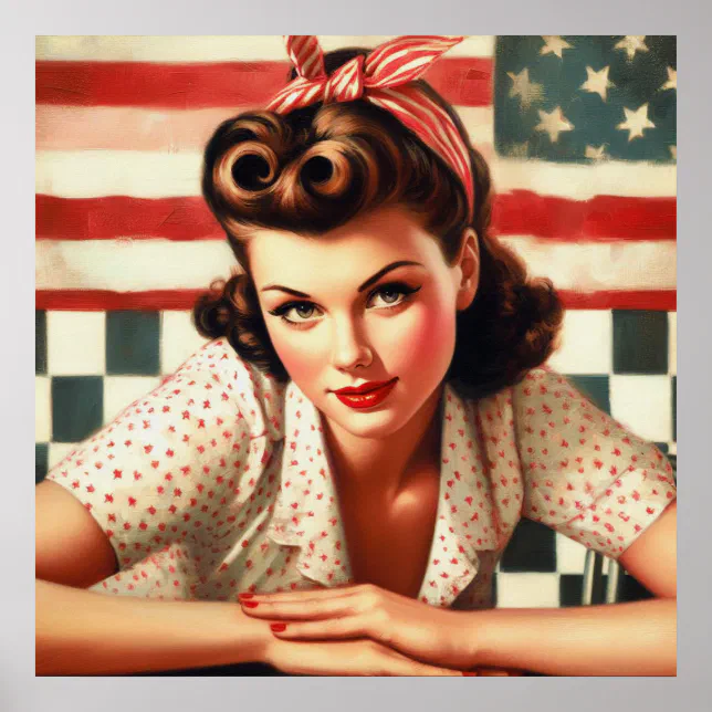 Retro American Girl Pin Up Art Poster | Zazzle