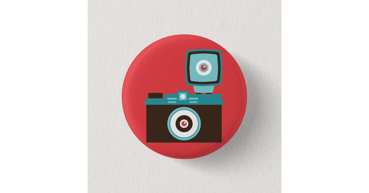 Retro Analog Camera (Brown / Blue) Flair Pinback Button | Zazzle