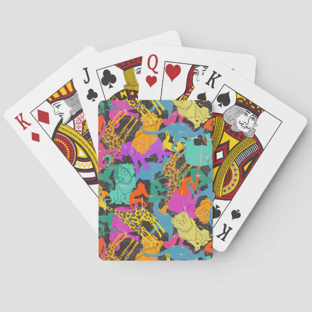 Retro Animal Silhouettes Pattern Poker Cards | Zazzle