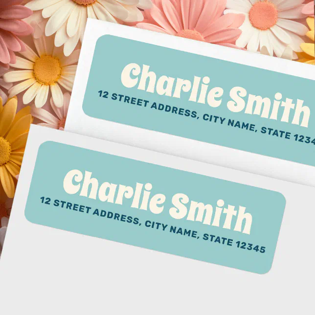 Retro aqua blue return address label | Zazzle