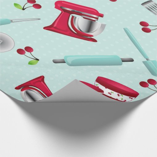 Retro Aqua Kitchen Gadget Wrapping Paper | Zazzle
