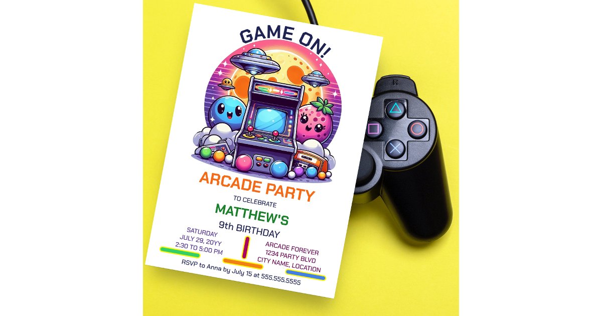 Retro Arcade Birthday Party Invitation | Zazzle