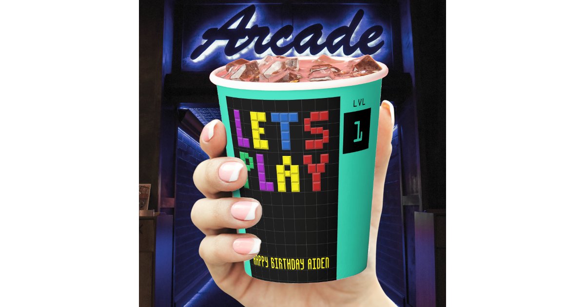 Retro Arcade Game Kids 1st Birthday Party Paper Cups | Zazzle