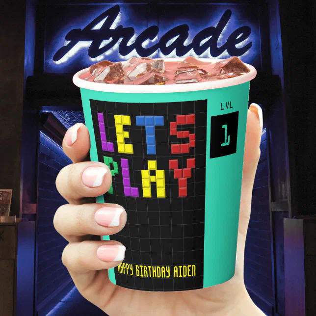 Retro Arcade Game Kids 1st Birthday Party Paper Cups | Zazzle