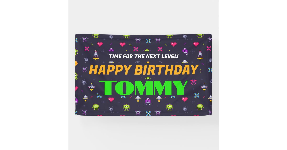 Retro Arcade Game Pattern Birthday Party Banner | Zazzle