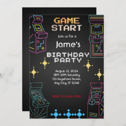 Retro Arcade Games Party Birthday Invitation | Zazzle