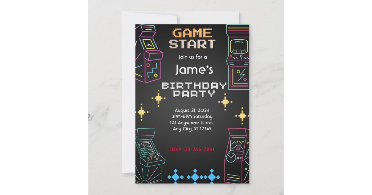 Retro Arcade Games Party Birthday Invitation | Zazzle