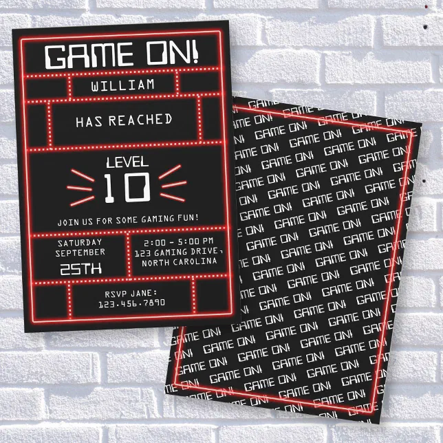 Retro Arcade Video Game Neon Kids Birthday Invitation | Zazzle