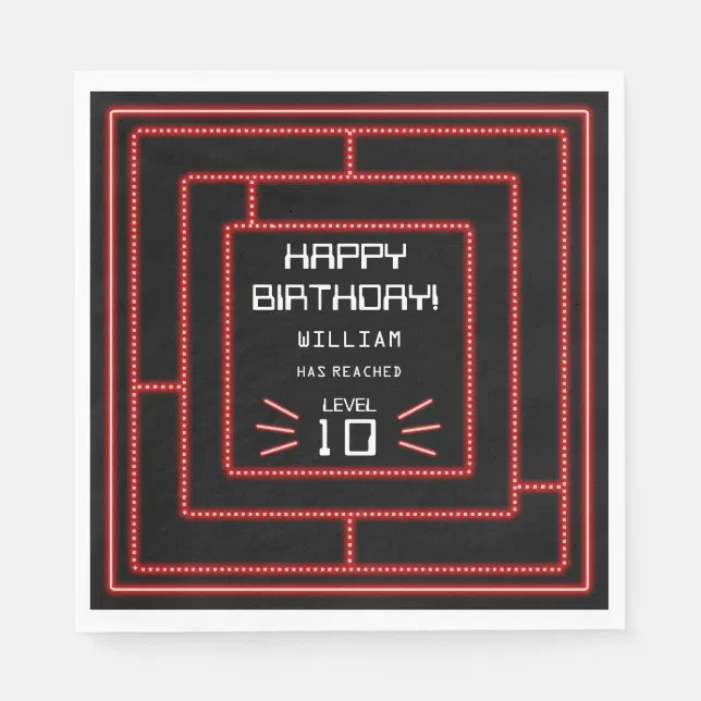 Retro Arcade Video Game Neon Kids Birthday Napkins | Zazzle