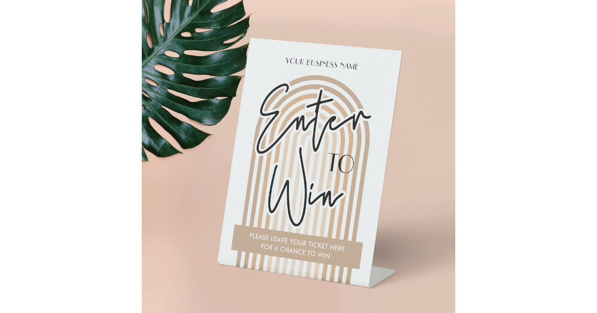 Retro Arch Boho Cream Business Prize Draw Raffle Pedestal Sign | Zazzle