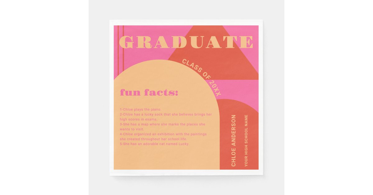 Retro Arch Pink & Orange Fun Facts Graduation Napkins | Zazzle