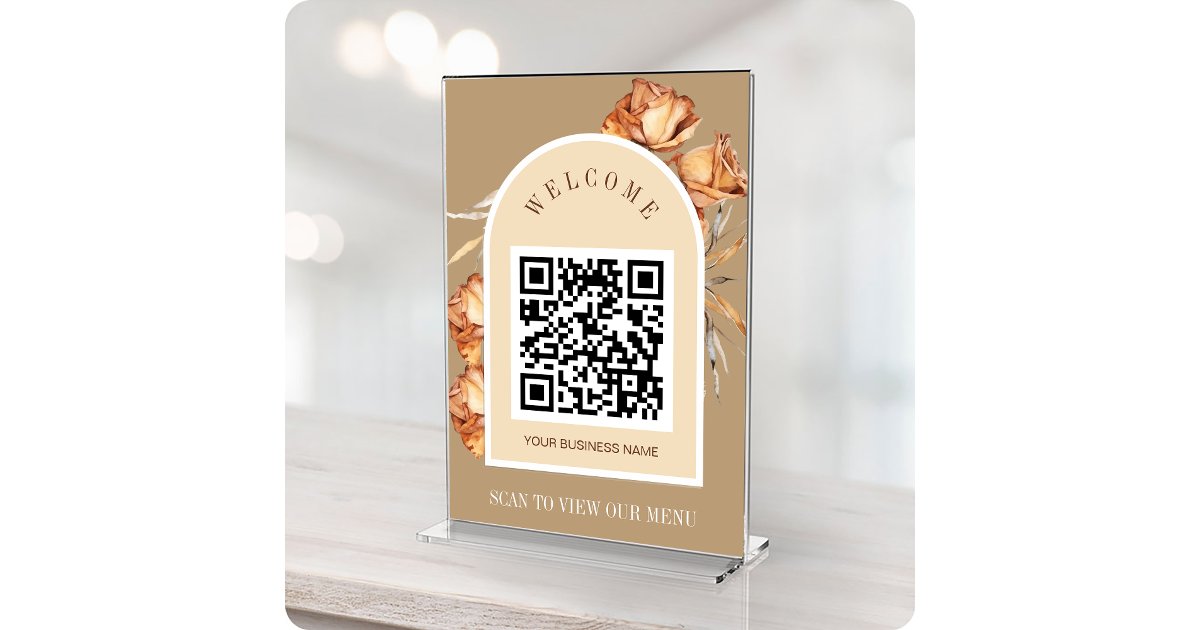 Retro Arch Rose QR Code ScanToView Menu Card | Zazzle