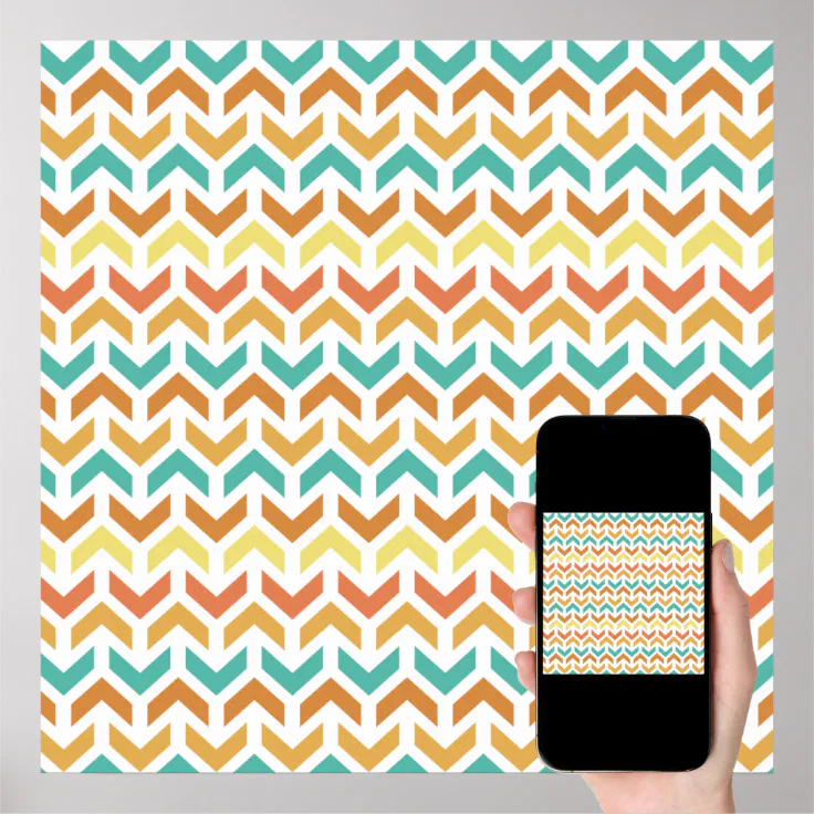 Retro Arrows Chevron Orange Teal Gold Pattern Poster | Zazzle
