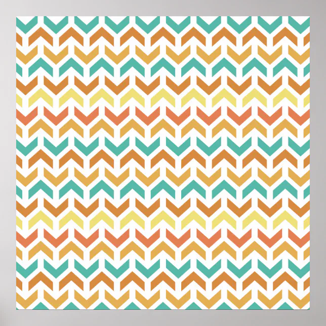 Retro Arrows Chevron Orange Teal Gold Pattern Poster | Zazzle