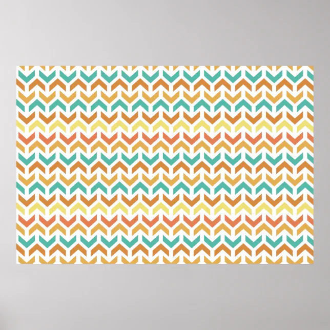 Retro Arrows Chevron Orange Teal Gold Pattern Poster | Zazzle