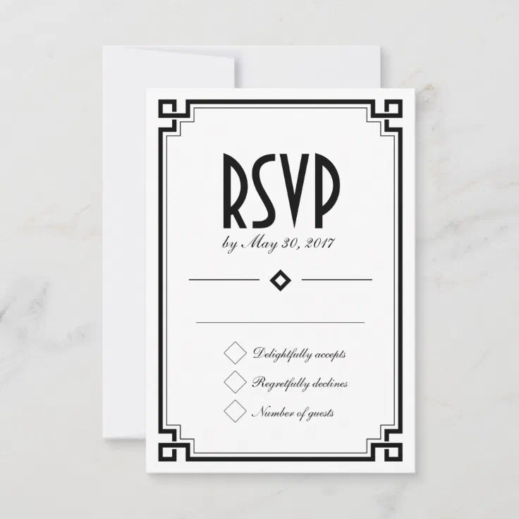 Retro Art Deco Frame White Wedding RSVP Card | Zazzle