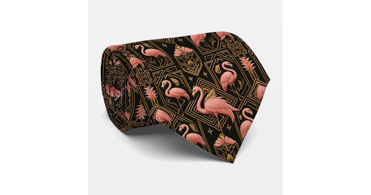 Retro Art Deco Pink Flamingos Neck Tie | Zazzle