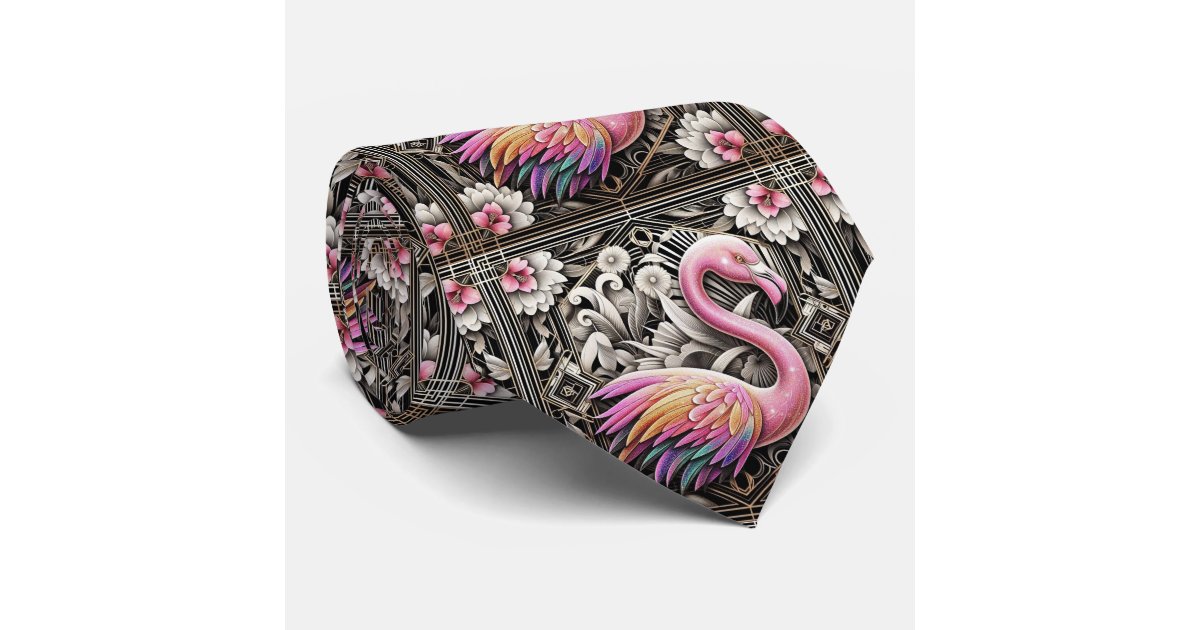 Retro Art Deco Pink Flamingos Neck Tie | Zazzle